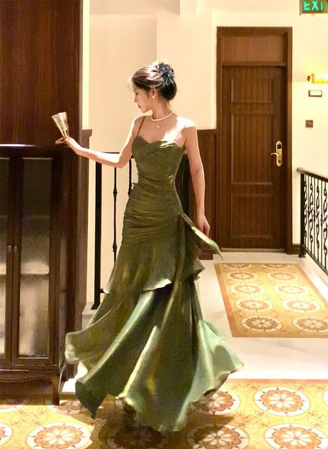 Chic Green Straps Sweetheart Long Formal Dress, Green Prom Dress ...